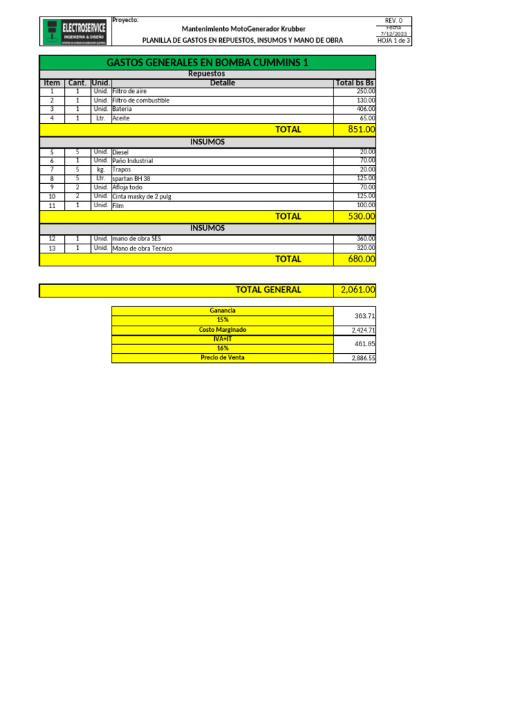Planillas de Gastos de Servicios 2024 | PDF