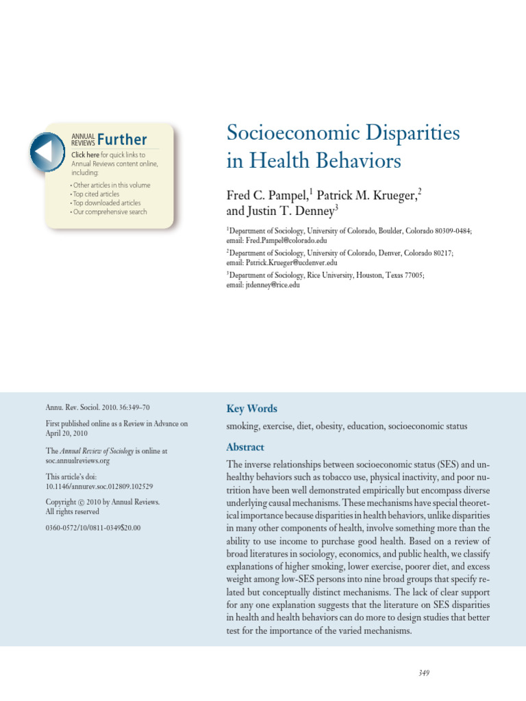Socioeconomic Disparities in Health Behaviors | PDF