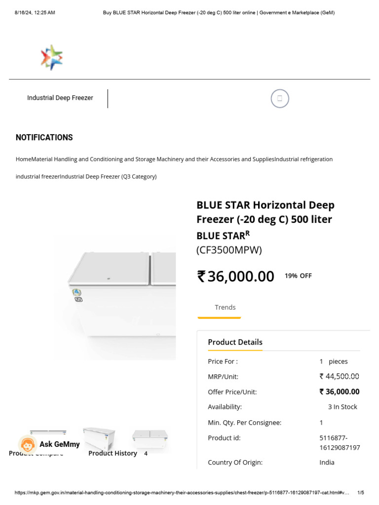 Industrial Deep Freezer GeM | PDF
