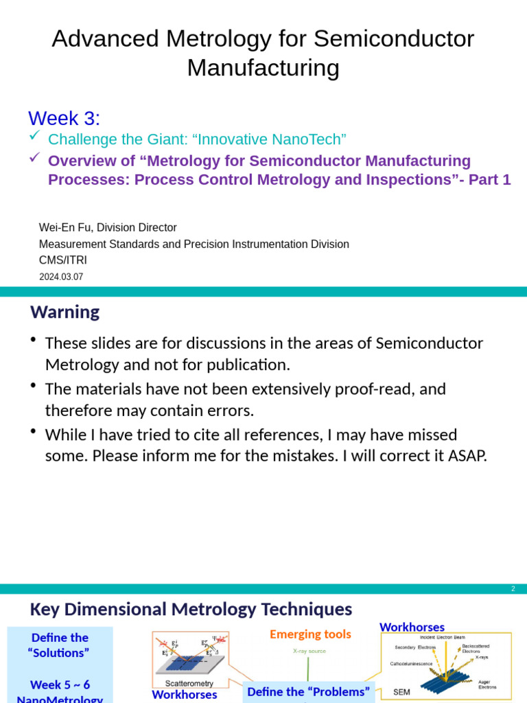 Week3 - Metrology For Semiconductor Manufacturing Processes - Part 1 ...