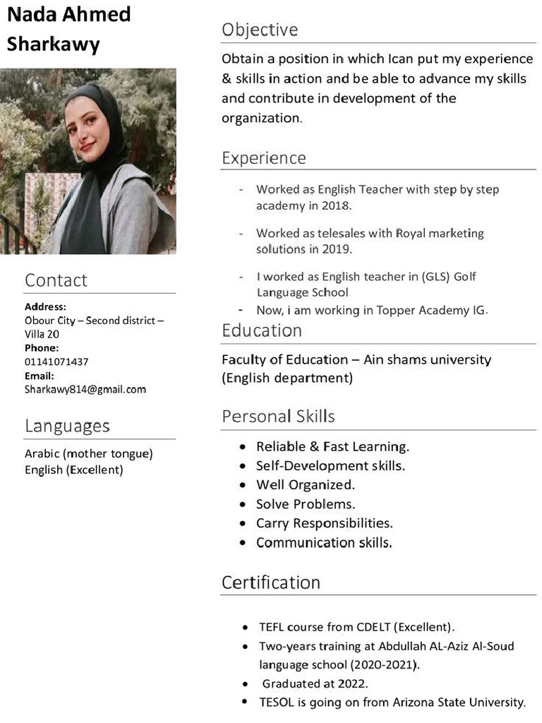 cv nada sharkawy 2 | PDF