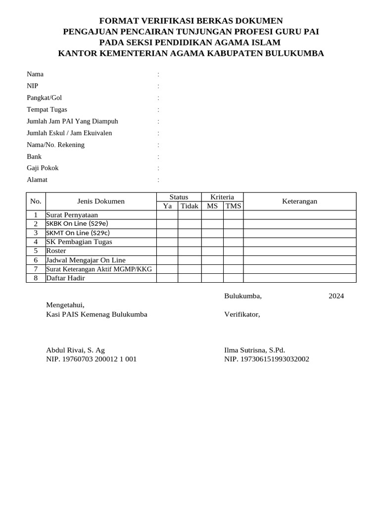 Lembar Verifikasi 2024 | PDF
