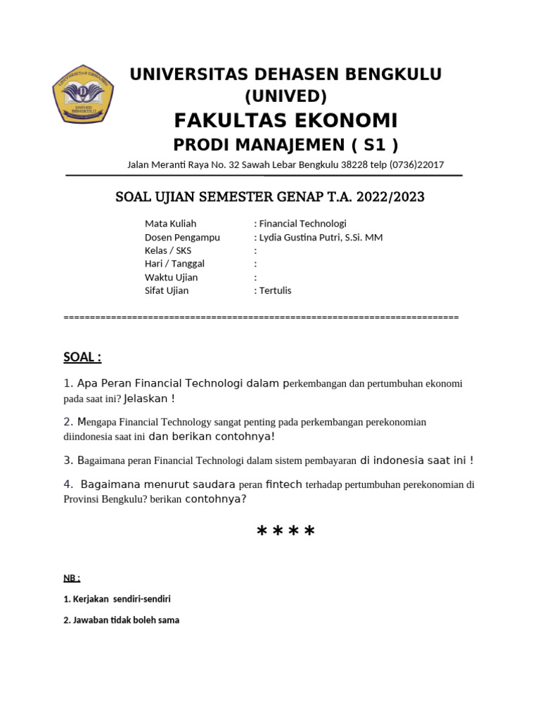 SOAL UTS Financial Technologi | PDF