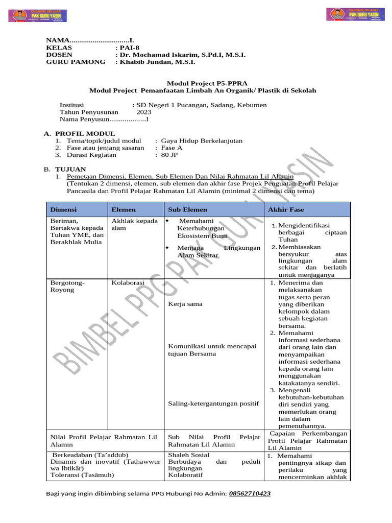 FASE A TUGAS KB 10 - Modul Project P5 PPRA - BIMBEL PPG PAK GURU YASIN | PDF