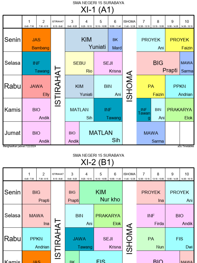 Jadwal Kelas Xi SMT 1 2024 2025 | PDF