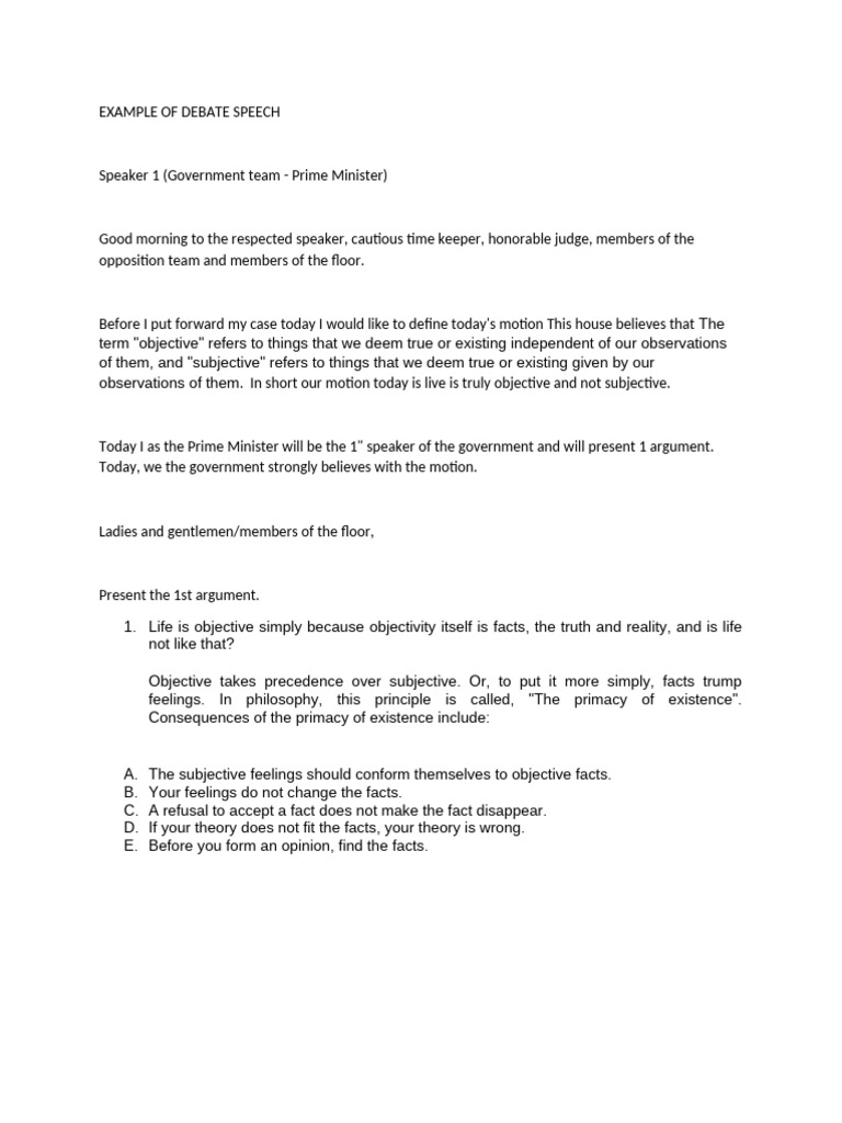 Example of Debate Speech | PDF
