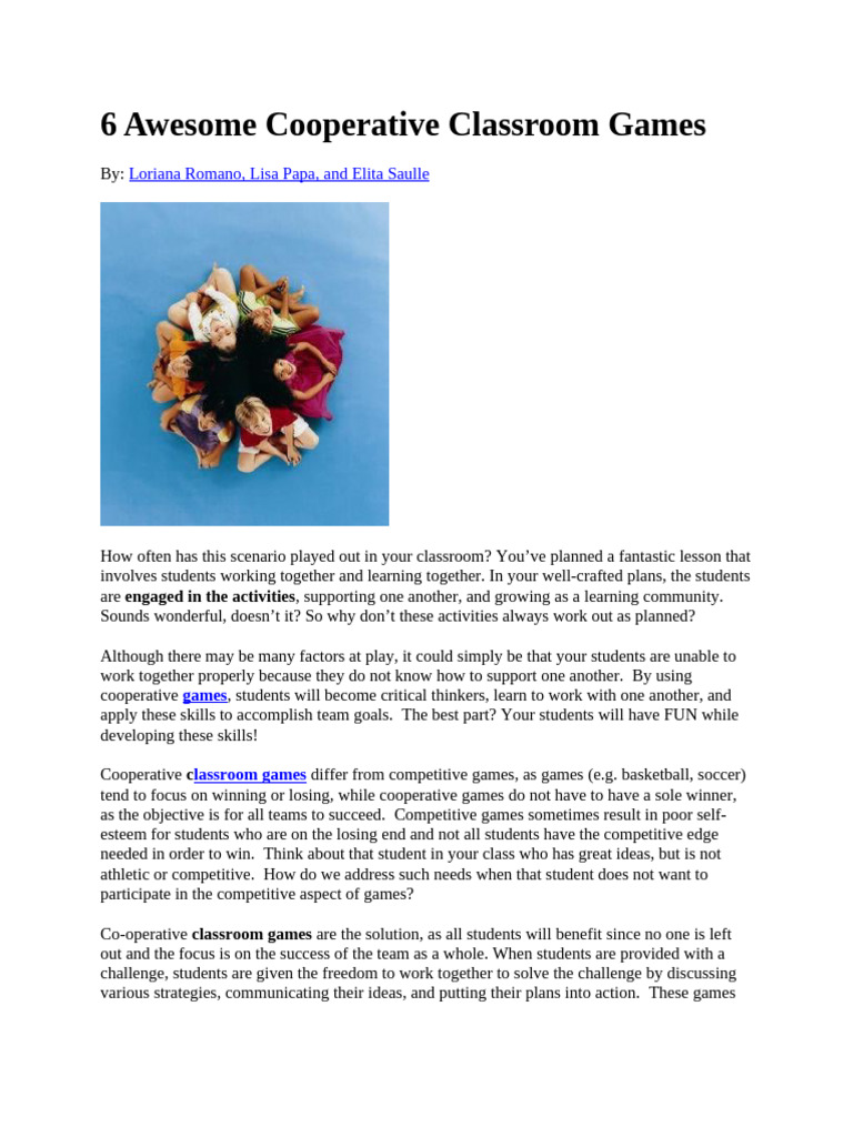 6 Awesome Cooperative Classroom Games | PDF