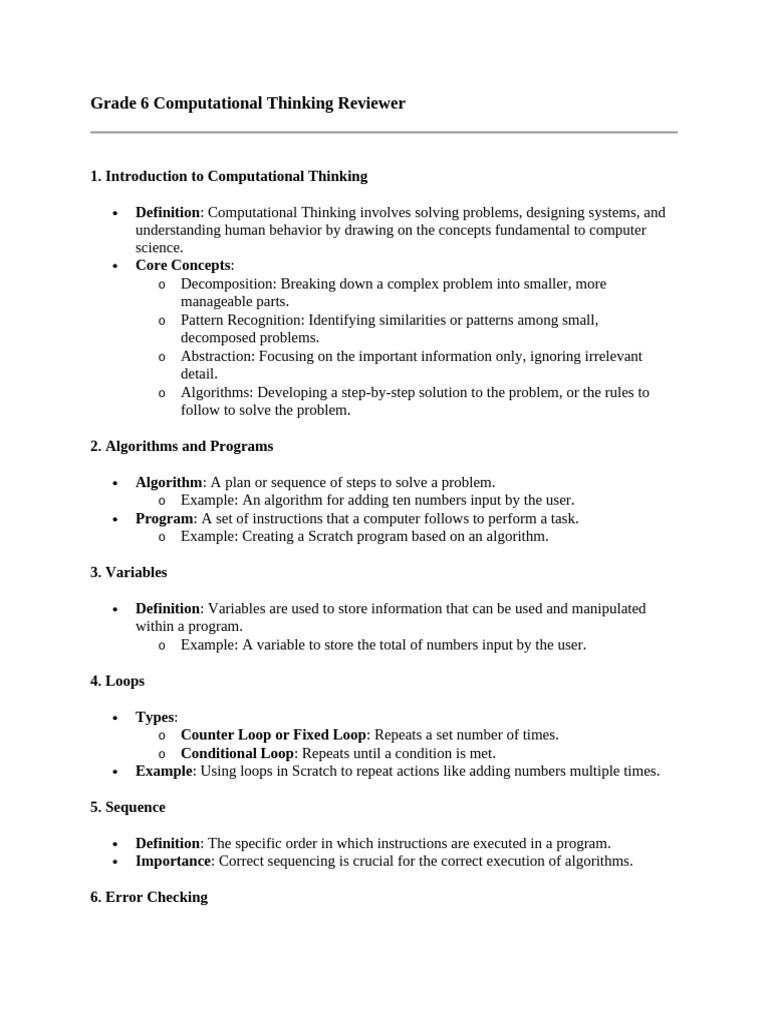 Grade 6 Computational Thinking Reviewer Pdf