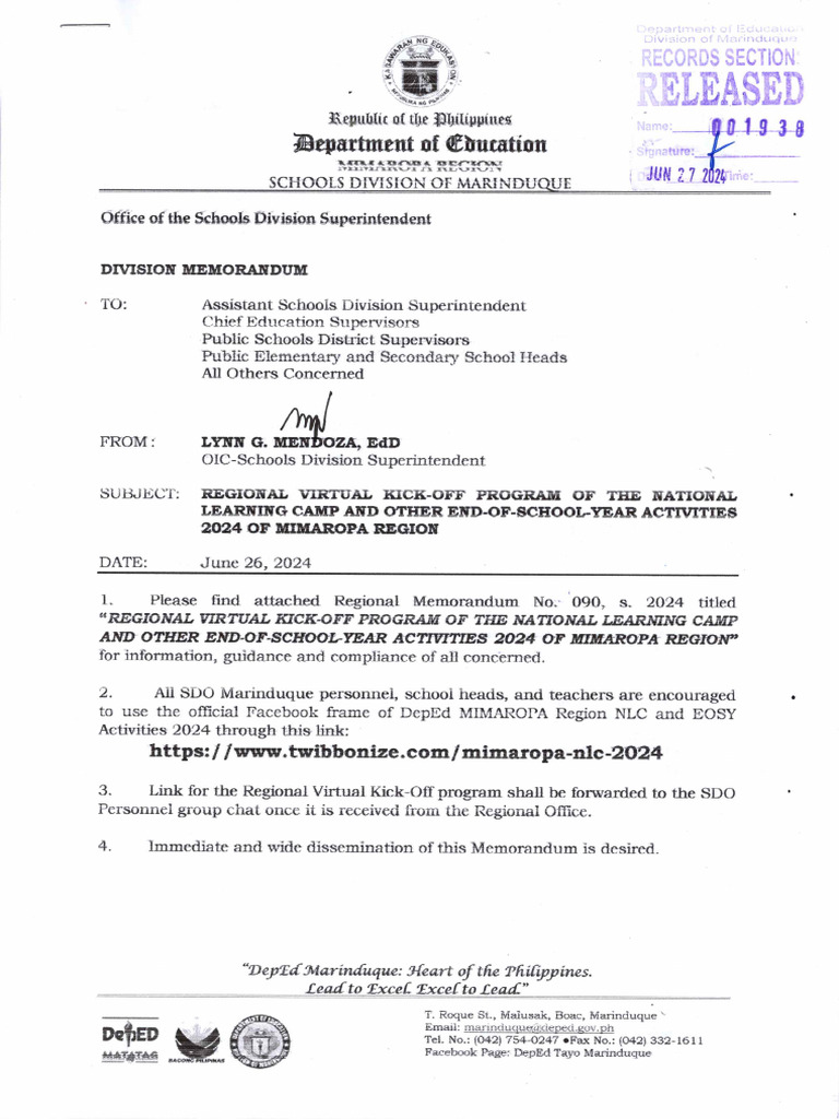 4453-Regional Virtual Kick-Off Program of NLC and Other EOSY Activiti | PDF