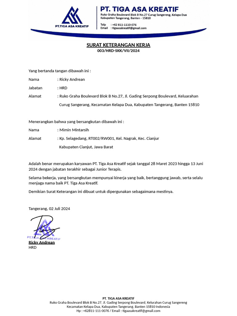 Contoh Paklaring | PDF