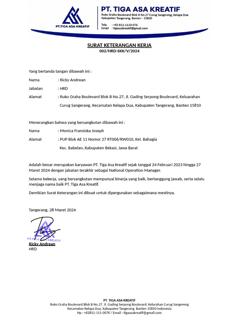 Contoh Surat Paklaring | PDF