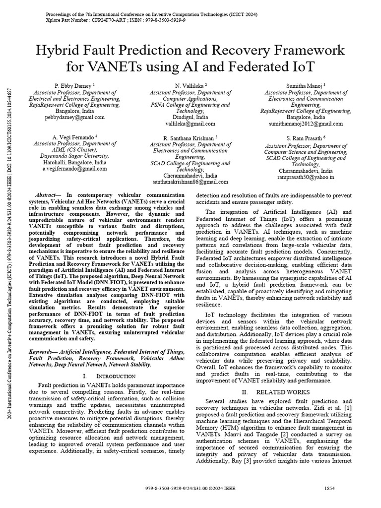 Hybrid Fault Prediction and Recovery Framework For VANETs Using AI and ... Hybrid Fault Prediction and Recovery Framework For VANETs Using AI and ...