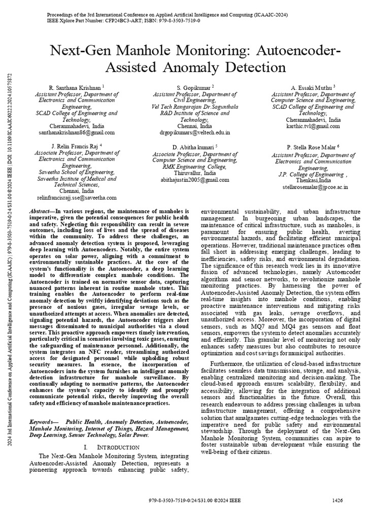 Next-Gen Manhole Monitoring Autoencoder-Assisted Anomaly Detection | PDF Next-Gen Manhole Monitoring Autoencoder-Assisted Anomaly Detection | PDF