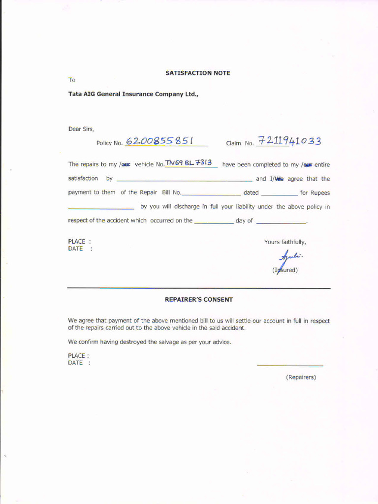 Satisfaction Note | PDF