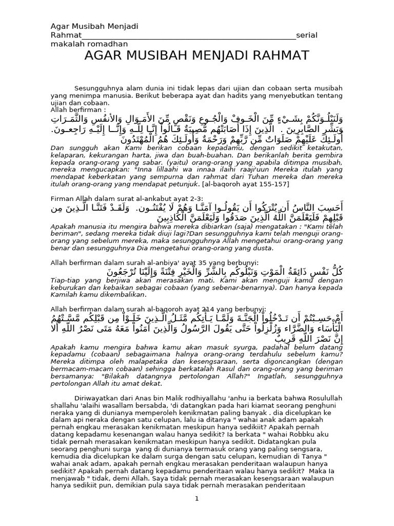 Agar Musibah Menjadi Rahmat | PDF