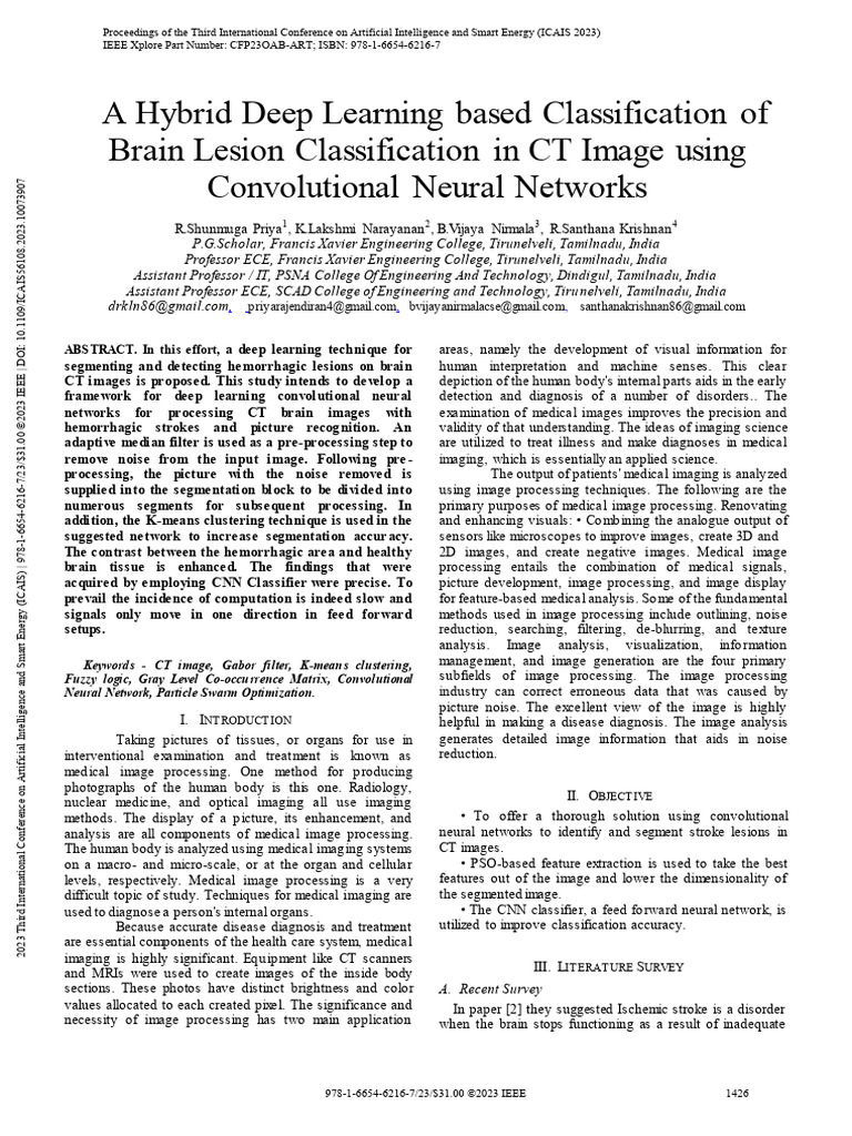 A Hybrid Deep Learning Based Classification of Brain Lesion Classification in CT Image Using ...