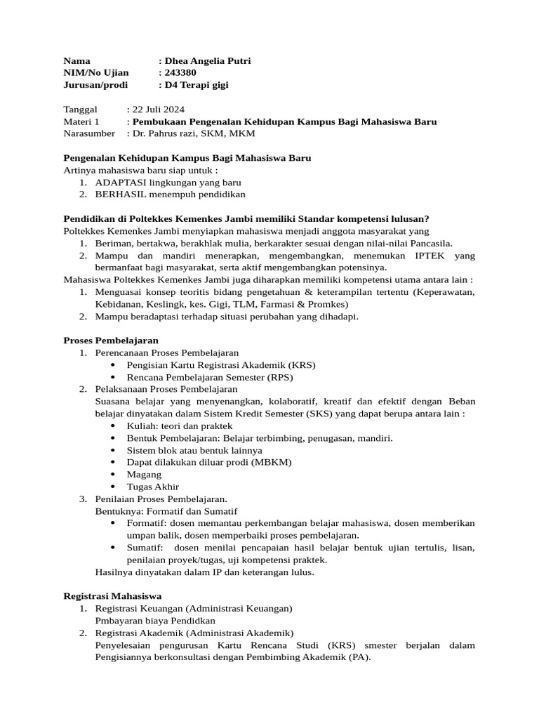 Dhea Angelia Putri_resume Pkkmb | PDF