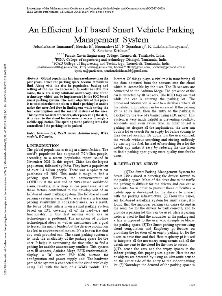 An Efficient IoT Based Smart Vehicle Parking Management System | PDF