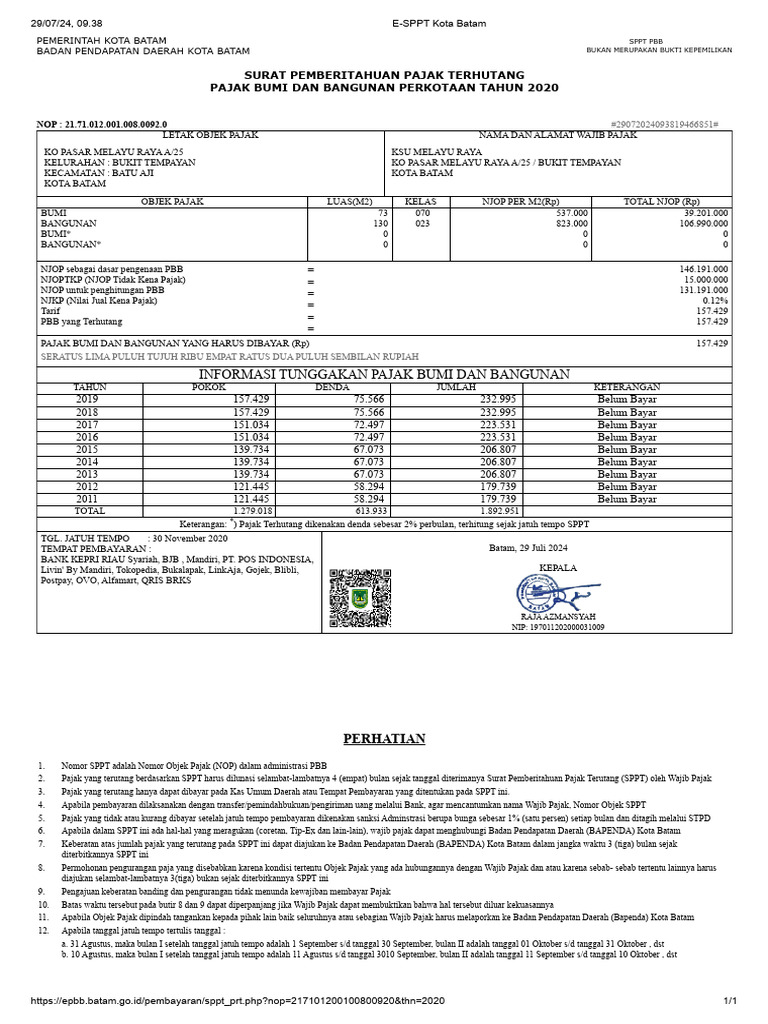 E-SPPT Kota Batam 0092 | PDF