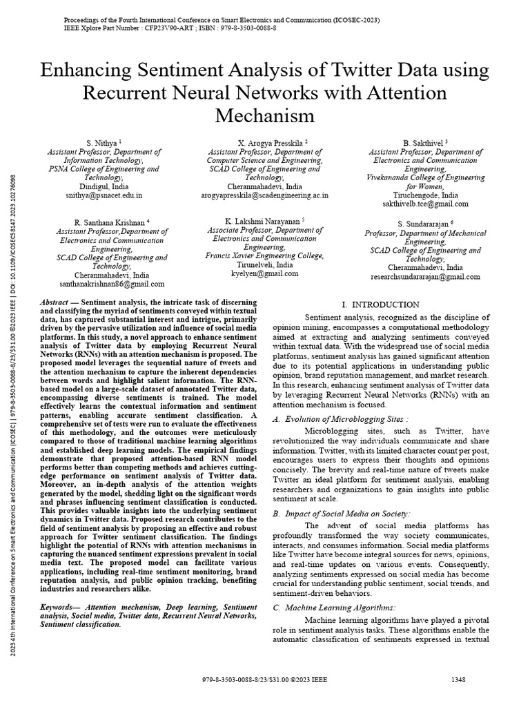 Enhancing Sentiment Analysis Of Twitter Data Using Recurrent Neural Networks With Attention