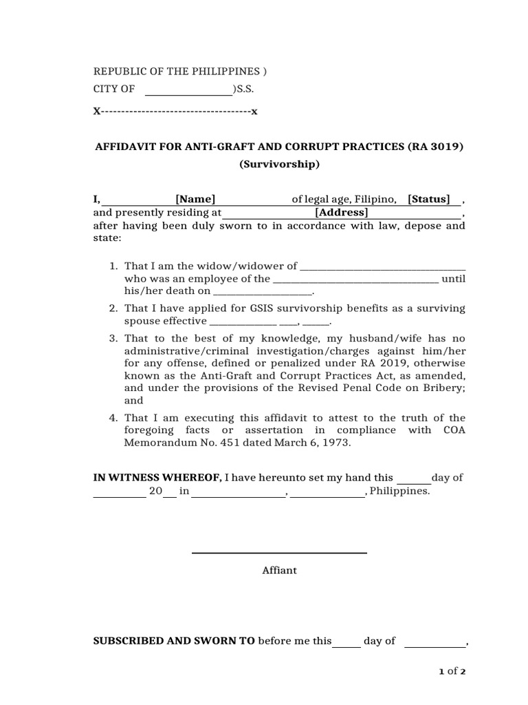 Anti-Graft and Corrupt Practices Act (RA 3019) (Survivorship ...