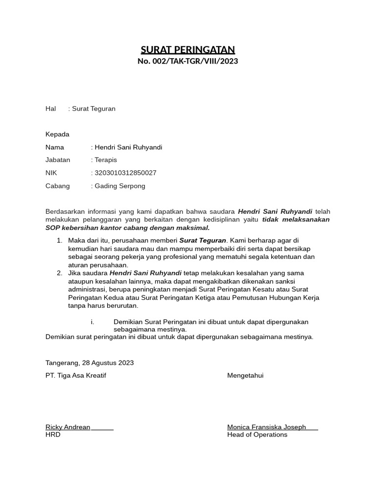 Contoh Surat Teguran | PDF