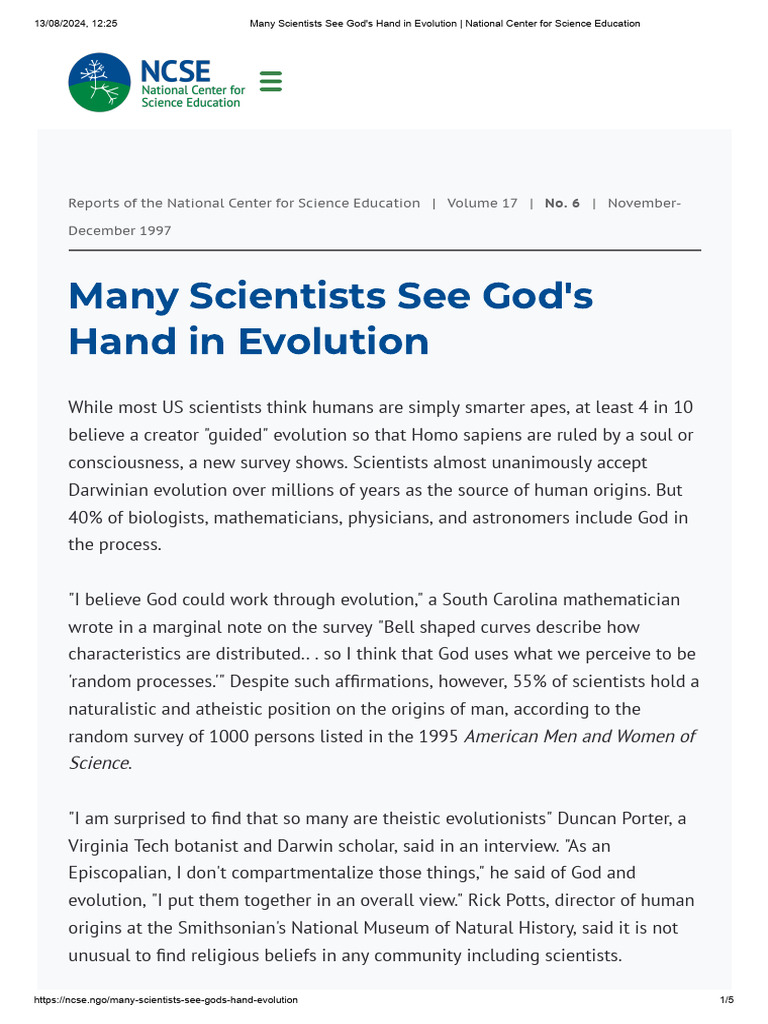 Larry Witham, Many Scientists See God's Hand in Evolution National ...
