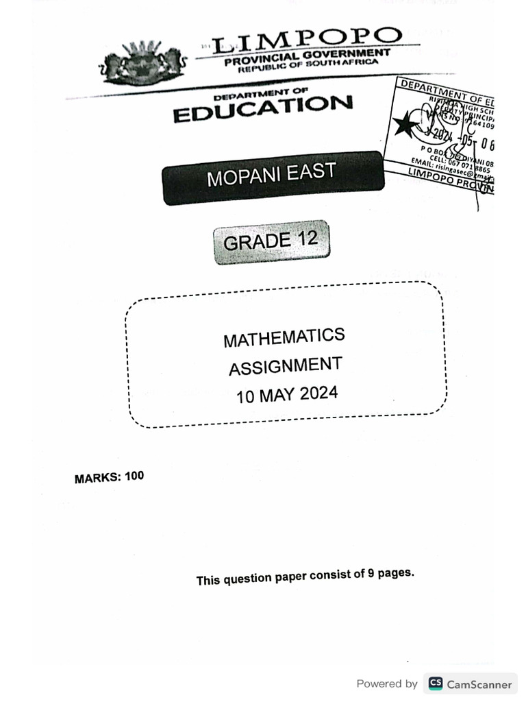 Assignment Mathematics Grade 12 | PDF