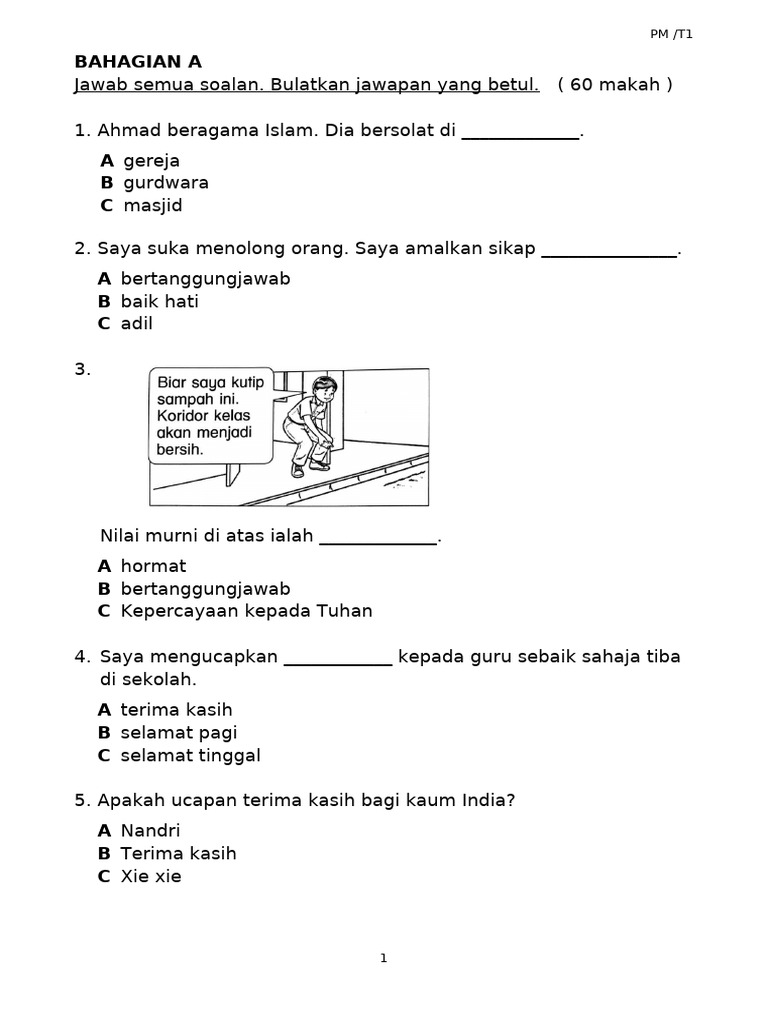 Pendidikan Moral Tahun 1 JAN 2023 | PDF
