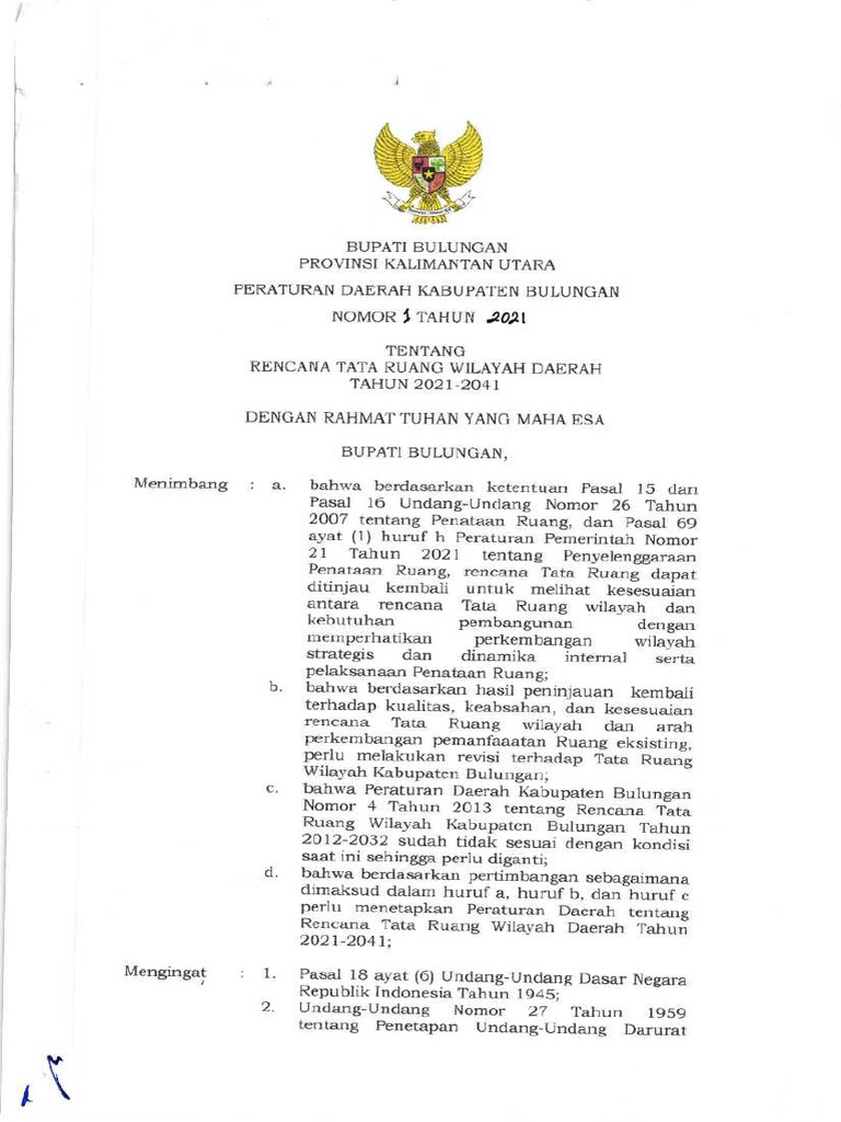 Perda 1 Tahun 2021 | PDF