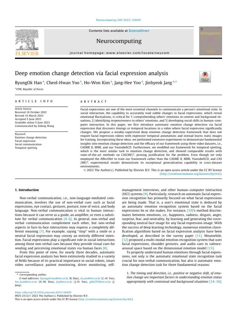 Deep Emotion Change Detection Via Facial Expression Analysis | PDF