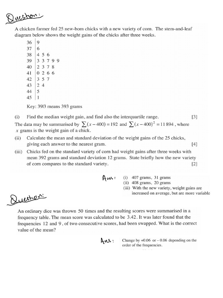 Descriptive Stats Revision Worksheet | PDF