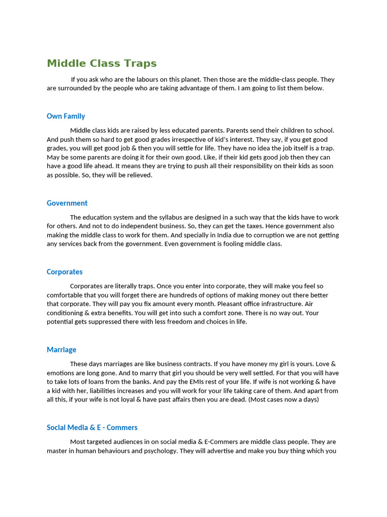 Middle Class Traps | PDF