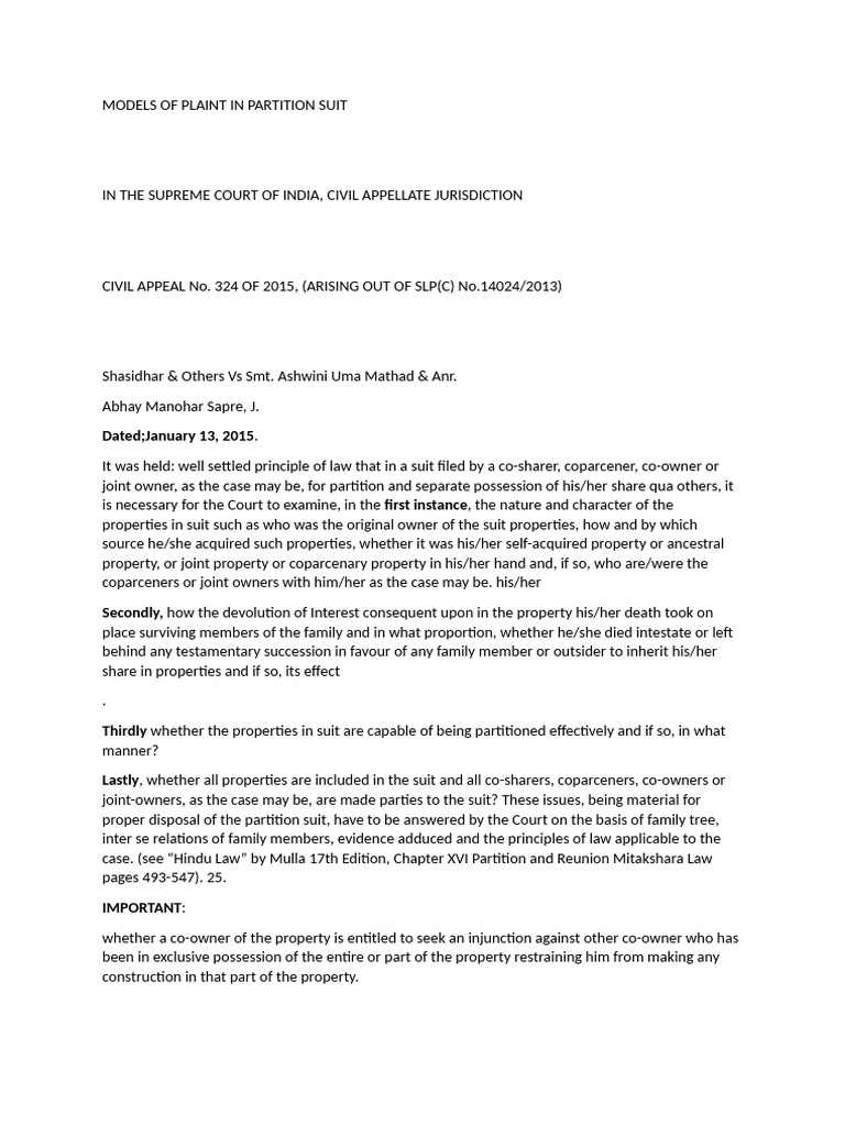 Models of Plaint in Partition Suit | PDF