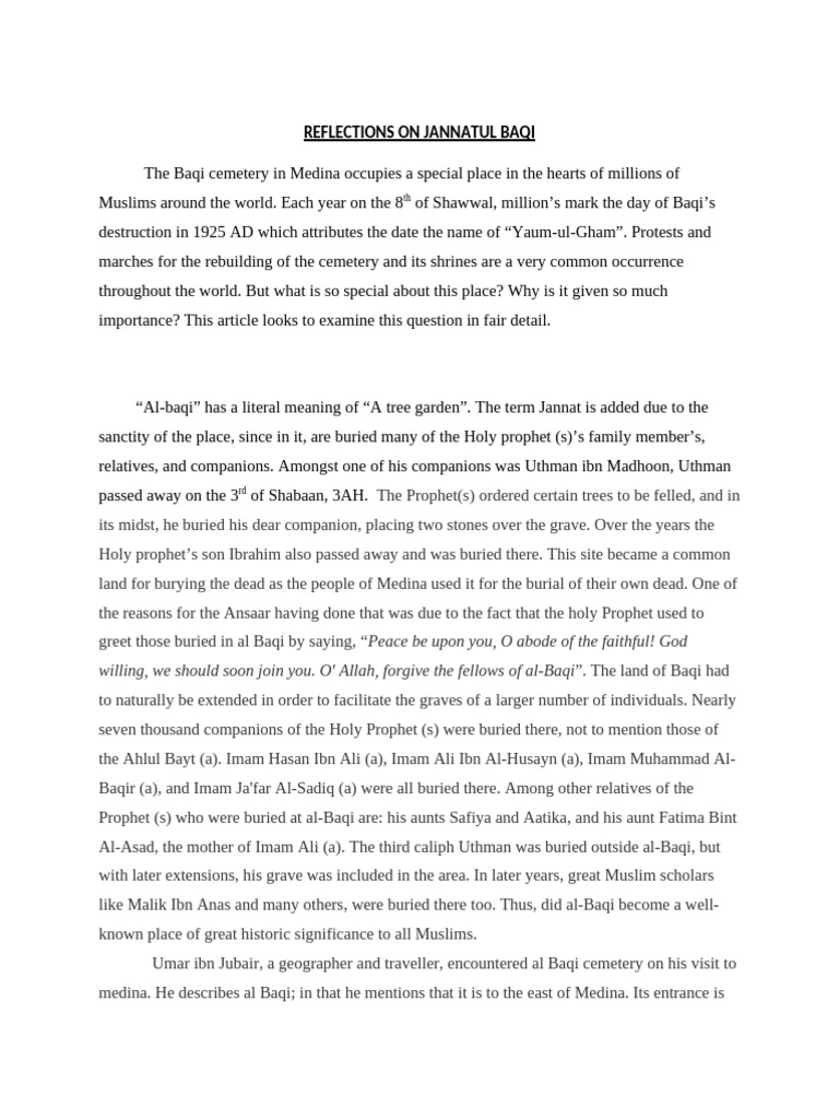 Reflections On Jannatul Baqi | PDF