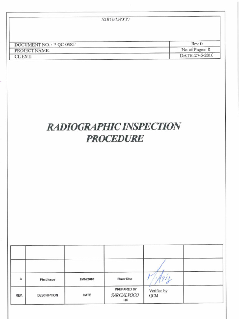 Radiographic Inspection Procedure | PDF