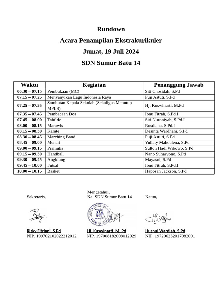 Rundown Ekstrakurikuler Untuk MPLS 2024 - 2025 | PDF
