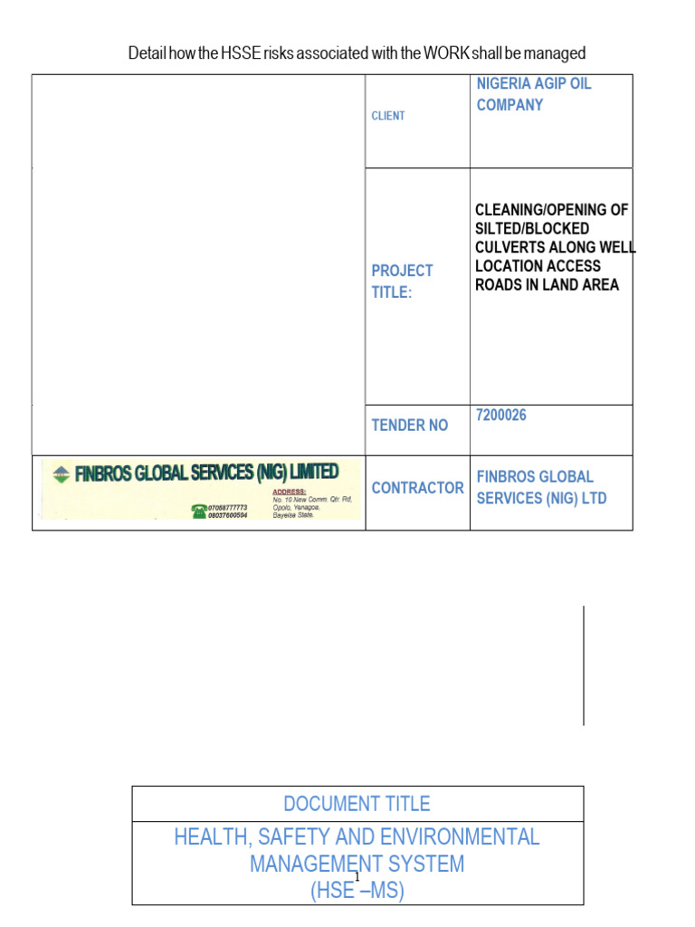 Detail How The HSSE Risk Associated With The Work | PDF