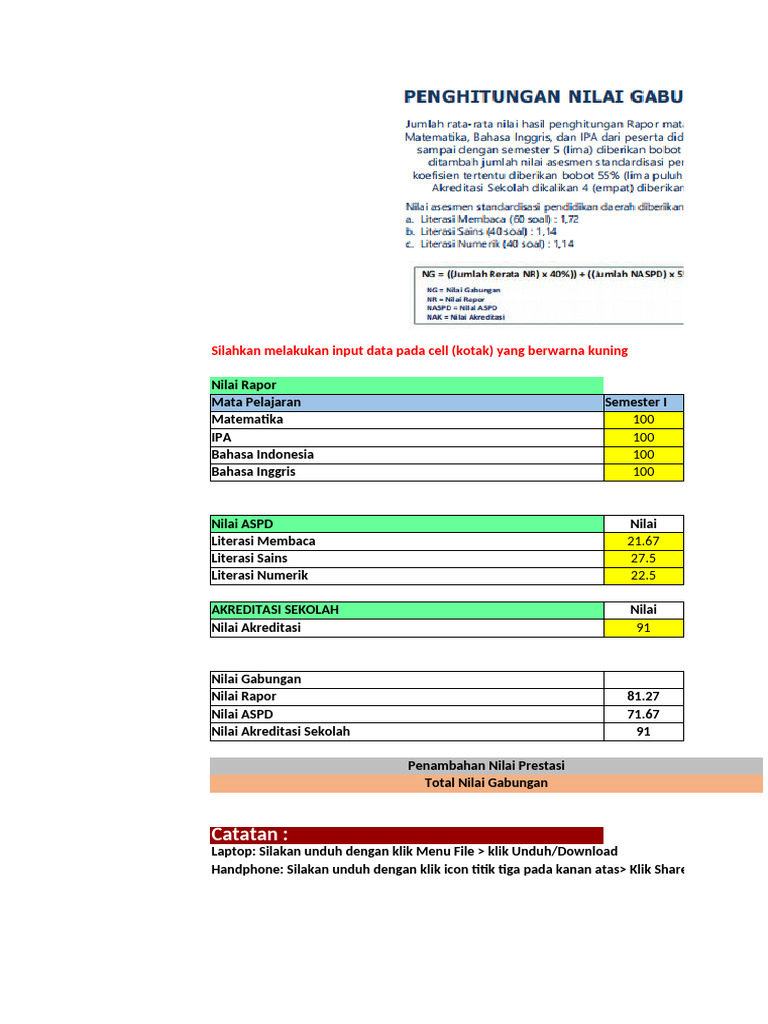 Perhitungan Nilai Gabungan PPDB SMA SMK DIY 2024 (Rapor + ASPD + Akreditasi) | PDF