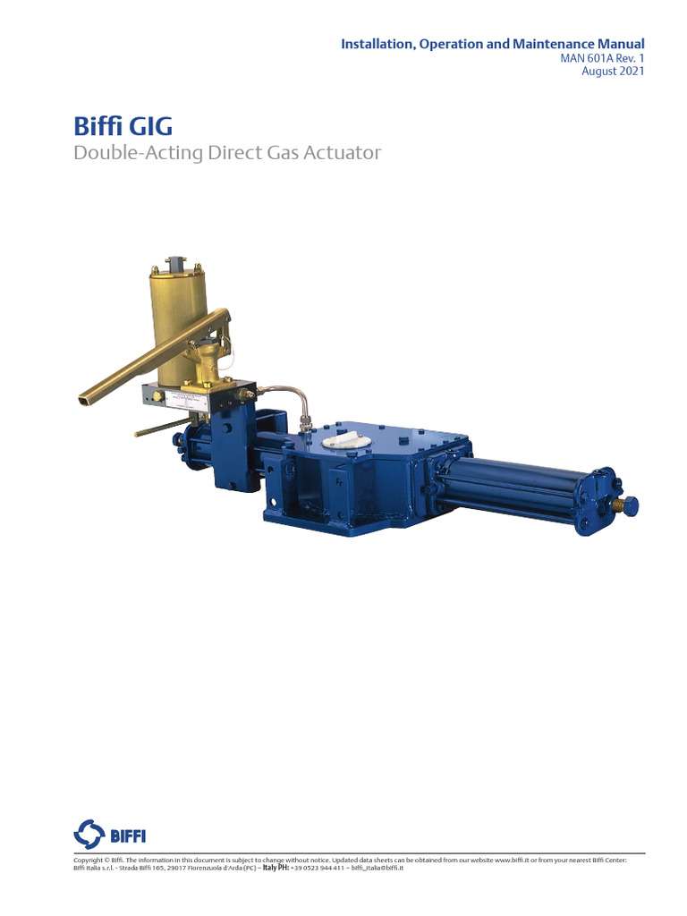 BIFFI Manual-Gig-Double-Acting-Direct-Gas-Actuator-Man-601a-En-Us-6794714 | PDF