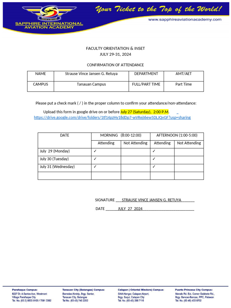 Confirmation of Attendance | PDF