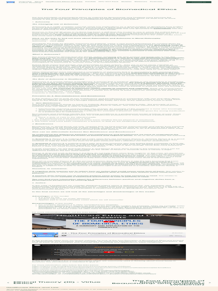 The Four Principles of Biomedical Ethics - Healthcare Ethics and Law | PDF