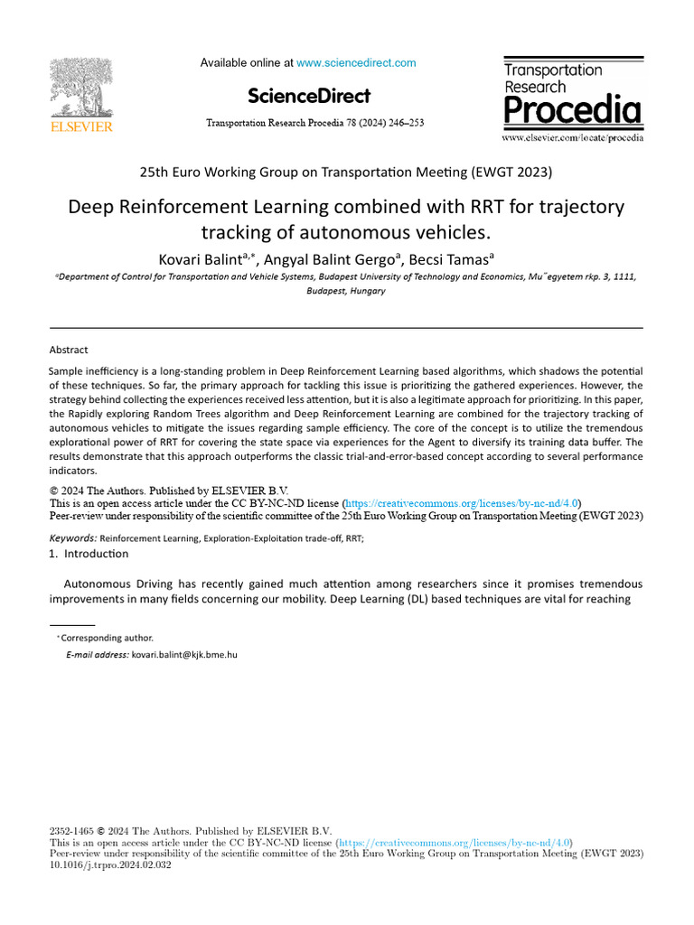 Deep Reinforcemen Learning Combined Wi H RRT For Trajectory Racking of Au Onomous Vehicles | PDF