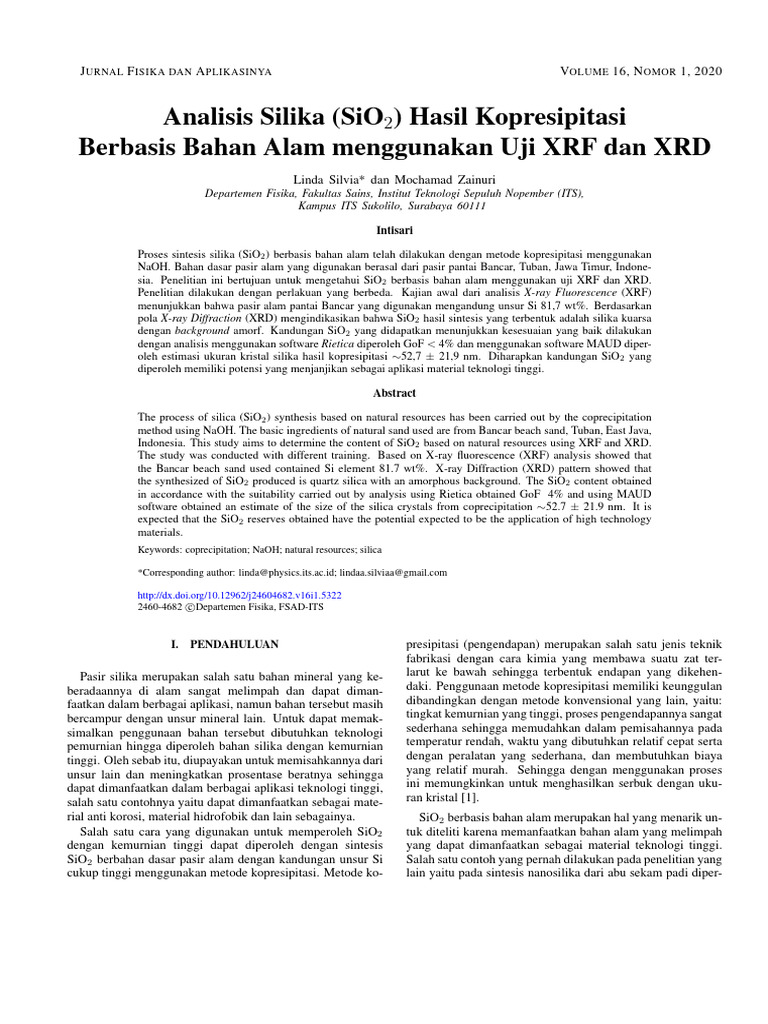 Analisis Silika Sio2 Hasil Kopresipitasi Pdf