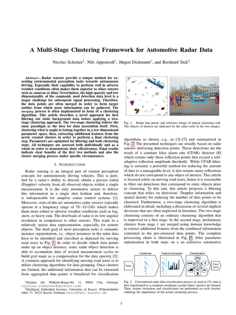 A Multi-Stage Clustering Framework For Automotive Radar Data | PDF A Multi-Stage Clustering Framework For Automotive Radar Data | PDF