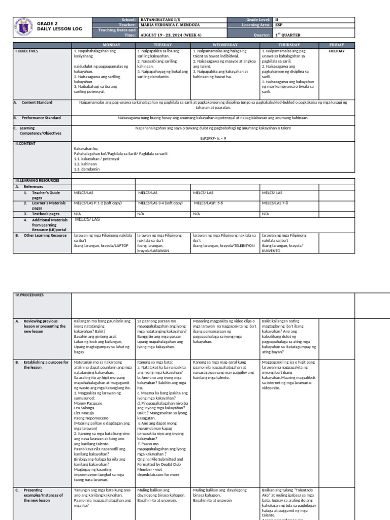 DLL - Esp 2 - Q1 - W4 RDR | PDF