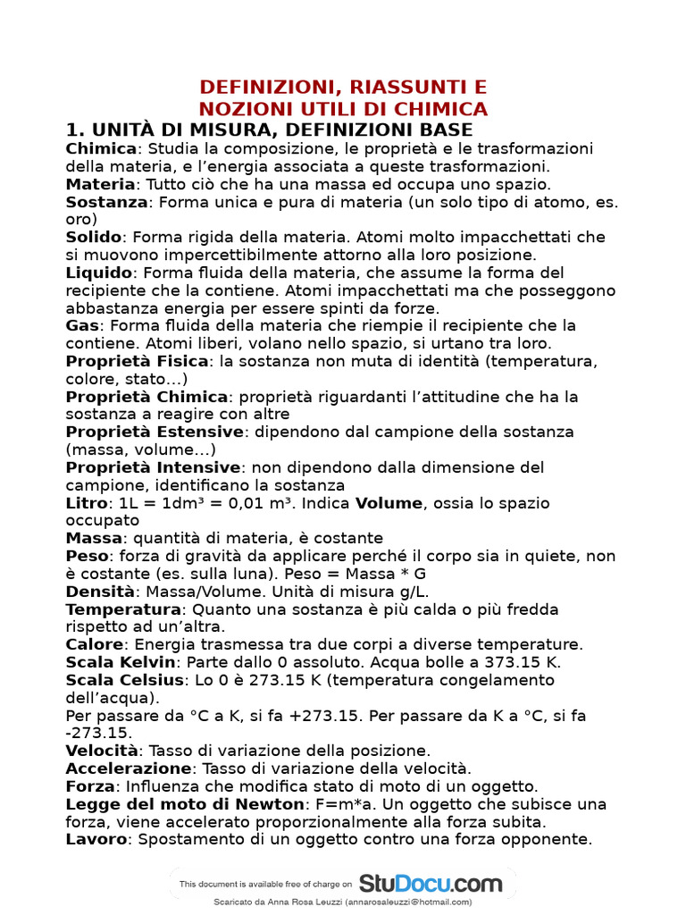 Riassunto - Chimica - 2 | PDF