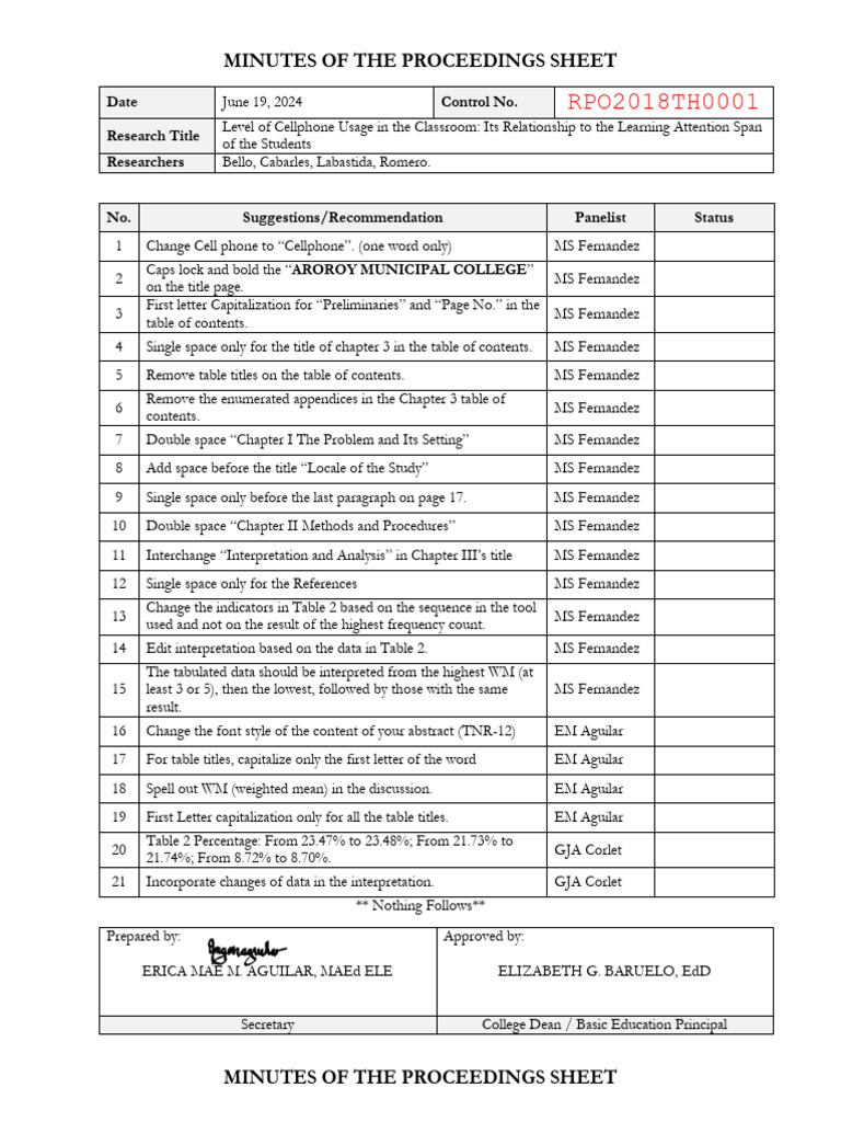 Minutes Final Defense | PDF