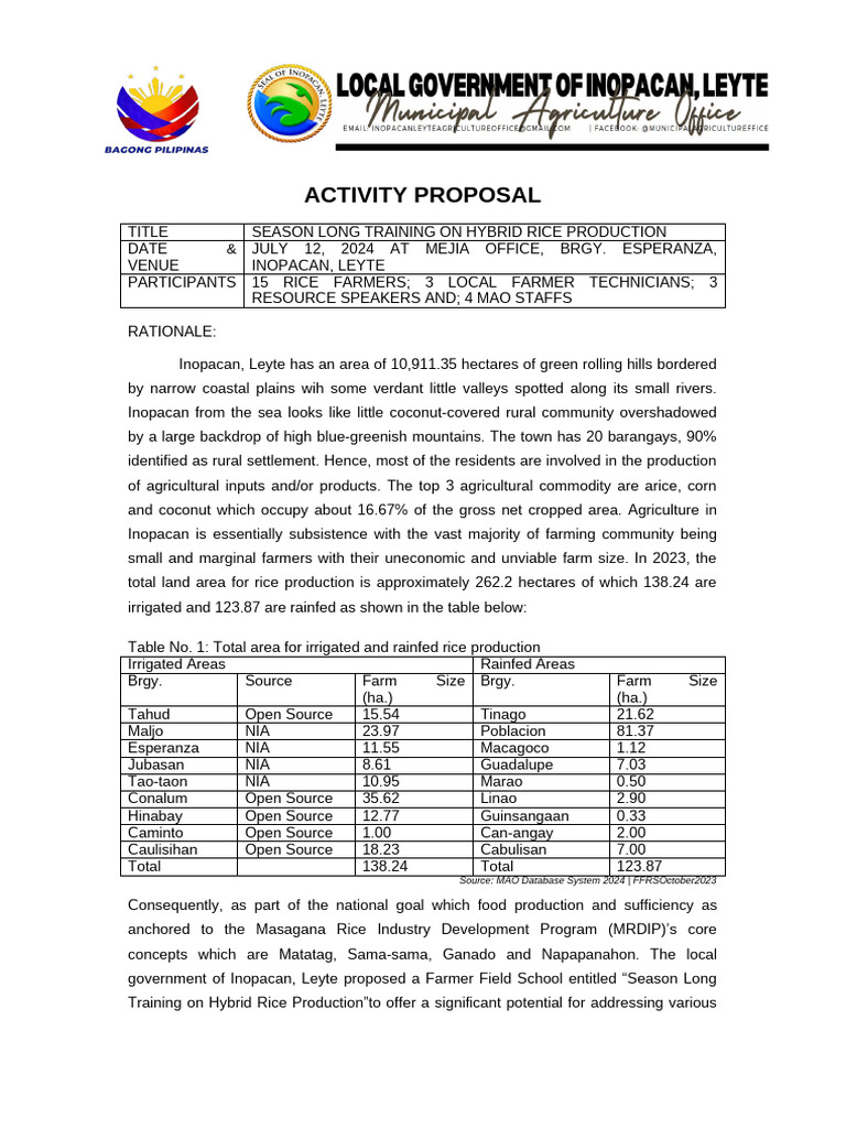 ACTIVITY PROPOSAL Rice Season Long | PDF