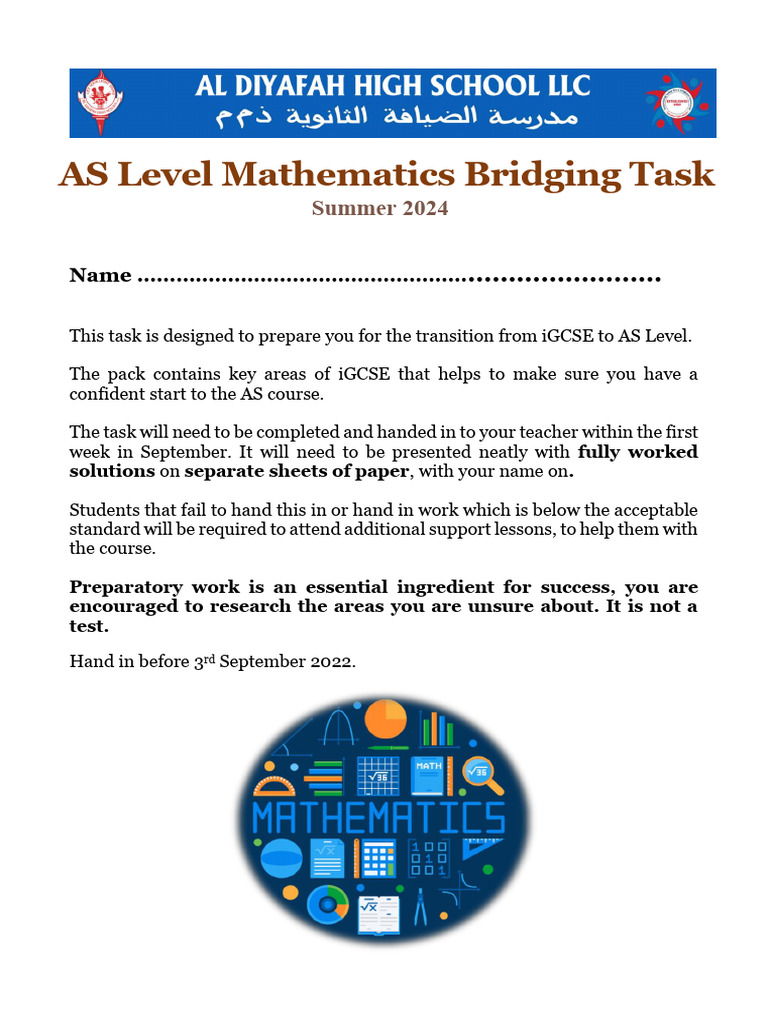 Mathematics Bridge Task 24-25 | PDF